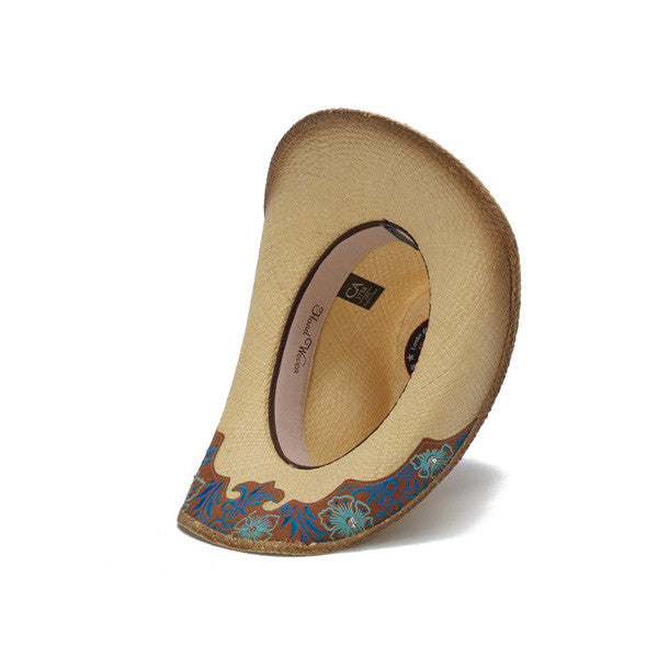 Stampede Hats | Blue Floral Leather Panama Western Hat | Hats Unlimited