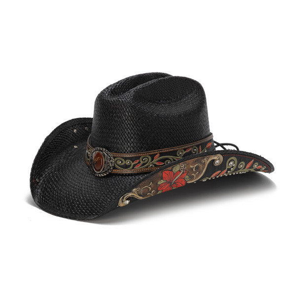 Stampede Hats | Black Cowboy Hat with Red Hibiscus Flower and ...