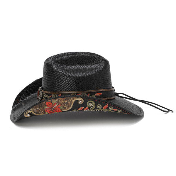 Stampede Hats | Black Cowboy Hat with Red Hibiscus Flower and ...