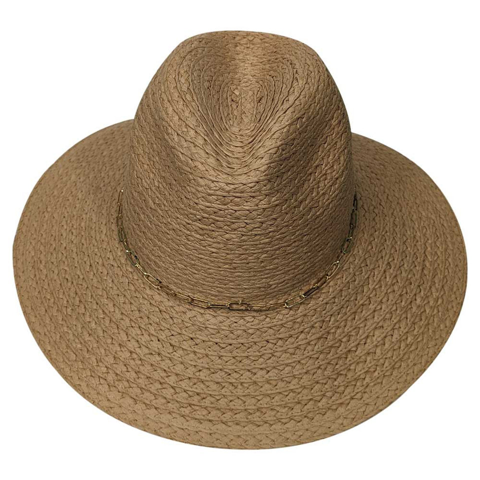 Saint Martin | Paper Braid Fedora with Gold Chain | Hats Unlimited
