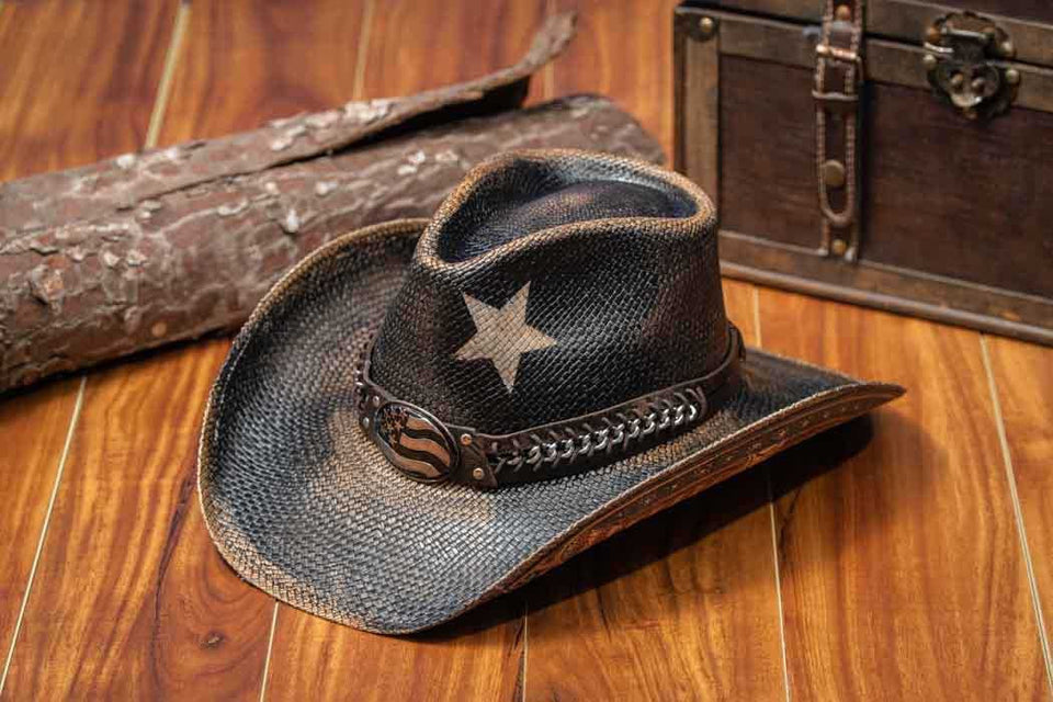 Stampede Hats | Vintage Black Star USA Panama Straw Cowboy Hat | Hats Unlimited