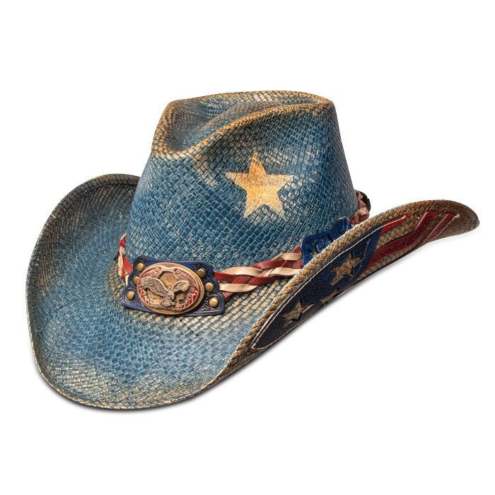 Stampede Hats | Vintage Blue Star American Flag Cowboy Hat | Hats Unlimited
